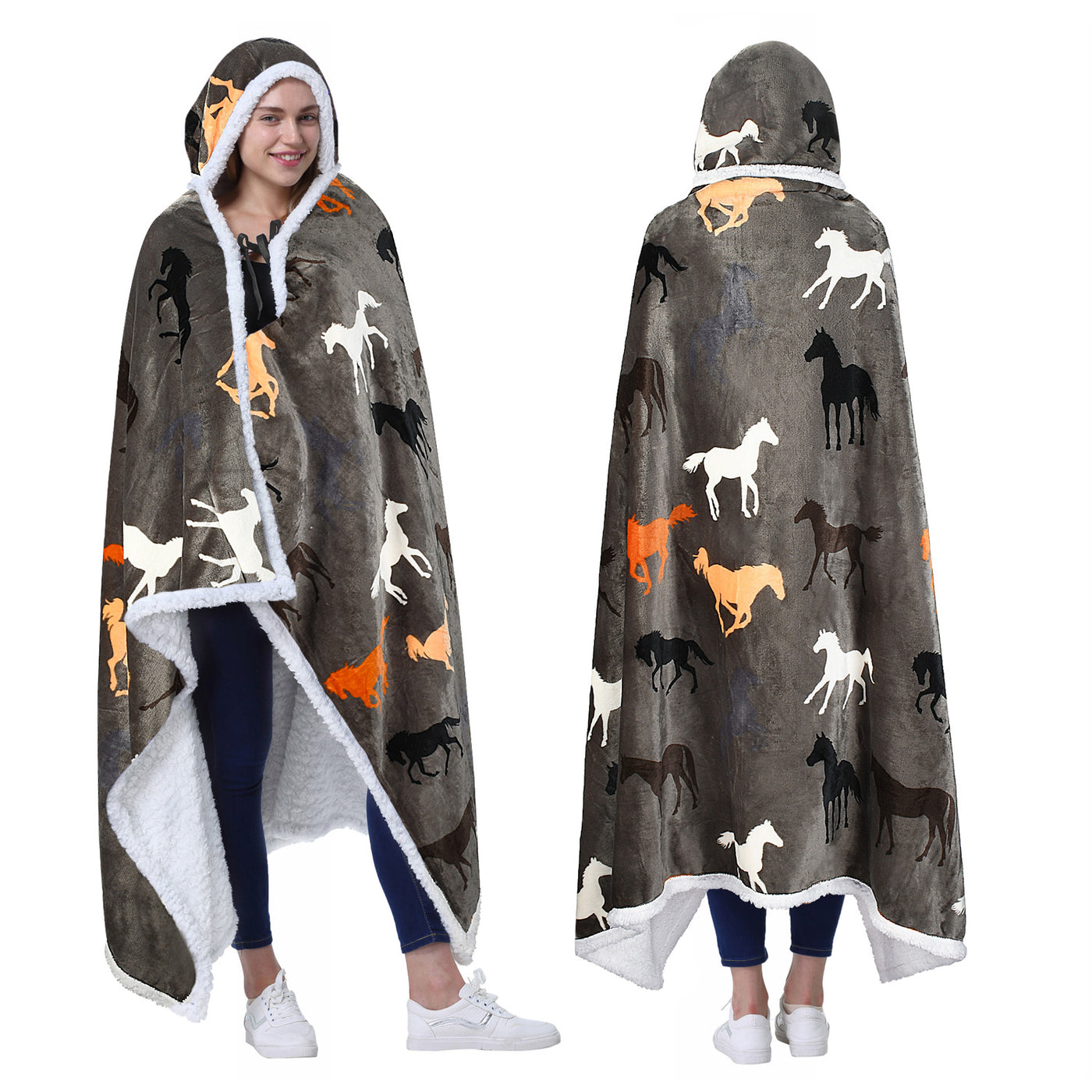 Sherpa Hooded Blanket Poncho with Hand Pockets — Catalonia Fashion
